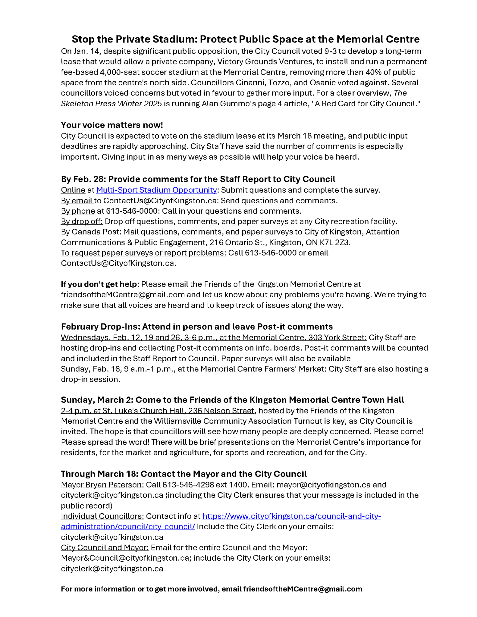 Stop the Private Stadium Handout | Memorial Centre Farmers' Market